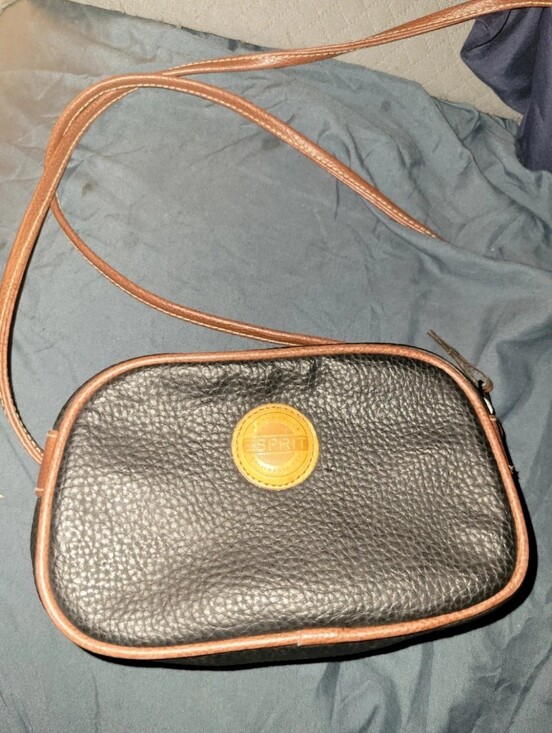 Esprit | Bags | Vintage Esprit Black Pebbled Crossbody With Brown Trim ...